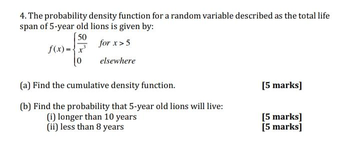 Solved 4. The probability density function for a random | Chegg.com