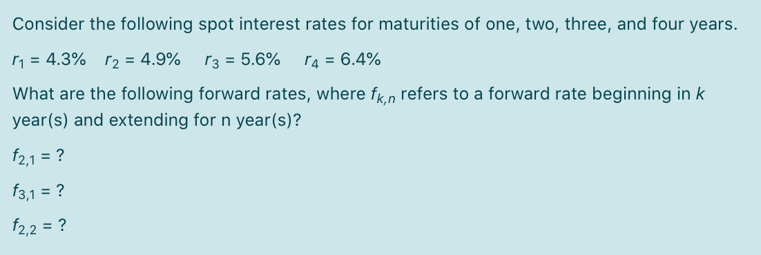 Solved Consider the following spot interest rates for | Chegg.com