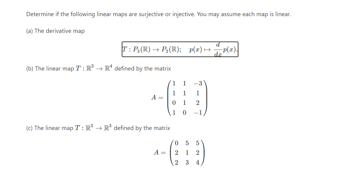 Solved Determine if the following linear maps are surjective | Chegg.com