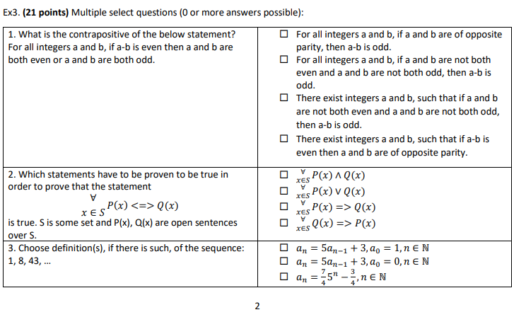 Solved Ex3. (21 points) Multiple select questions (0 or more | Chegg.com