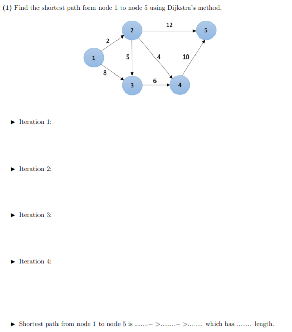 Solved (1) Find the shortest path form node 1 to node 5 | Chegg.com