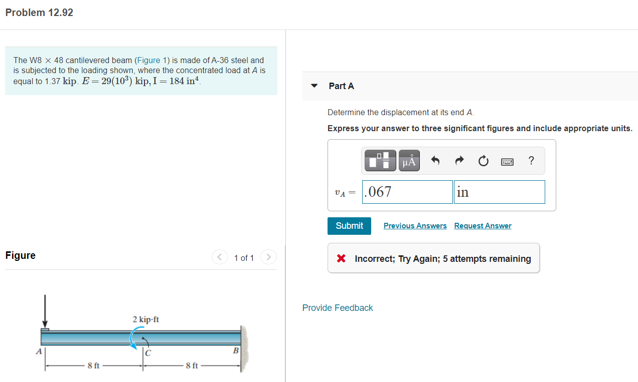 Solved Problem 12.92 The W8 x 48 cantilevered beam (Figure | Chegg.com
