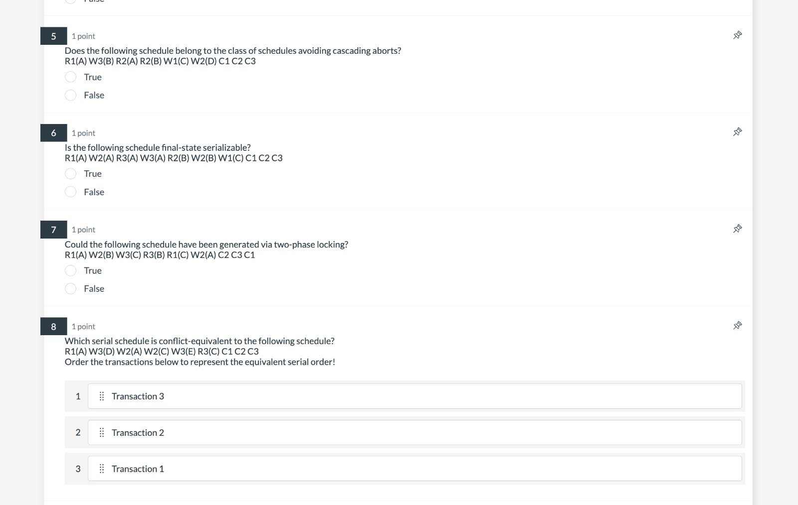 Solved 1 ﻿pointDoes the following schedule belong to the | Chegg.com
