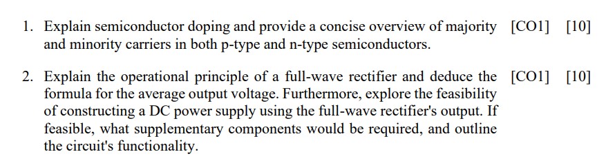 Solved 1. Explain semiconductor doping and provide a concise | Chegg.com