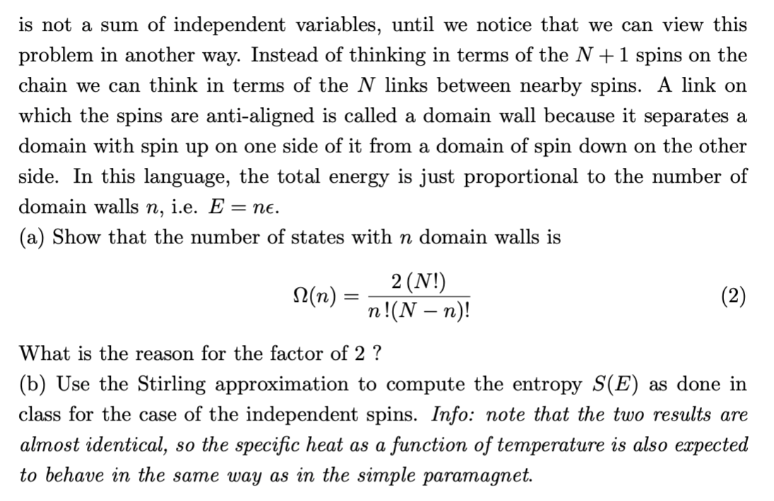 Solved 4. One dimensional Ising paramagnet. The one | Chegg.com