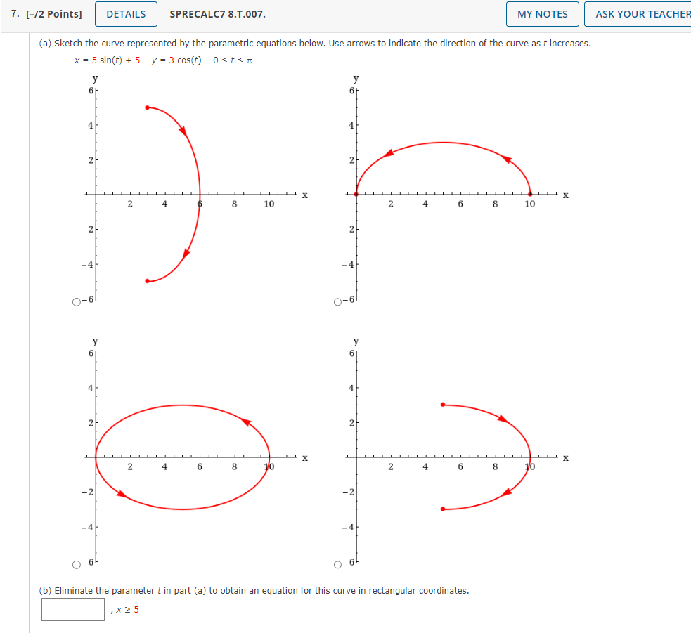 Solved (a) Sketch the curve represented by the parametric | Chegg.com