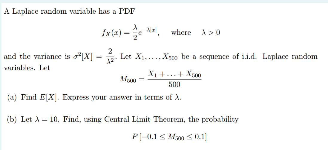 Solved A Laplace random variable has a PDF $x(x) = helal , | Chegg.com