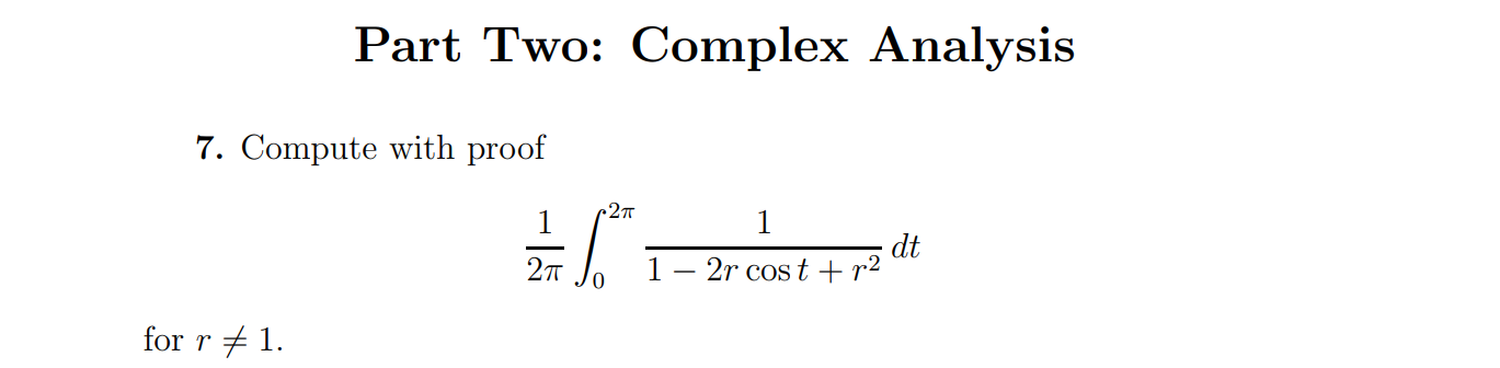 Solved Part Two: Complex Analysis 7. Compute with proof -27 | Chegg.com