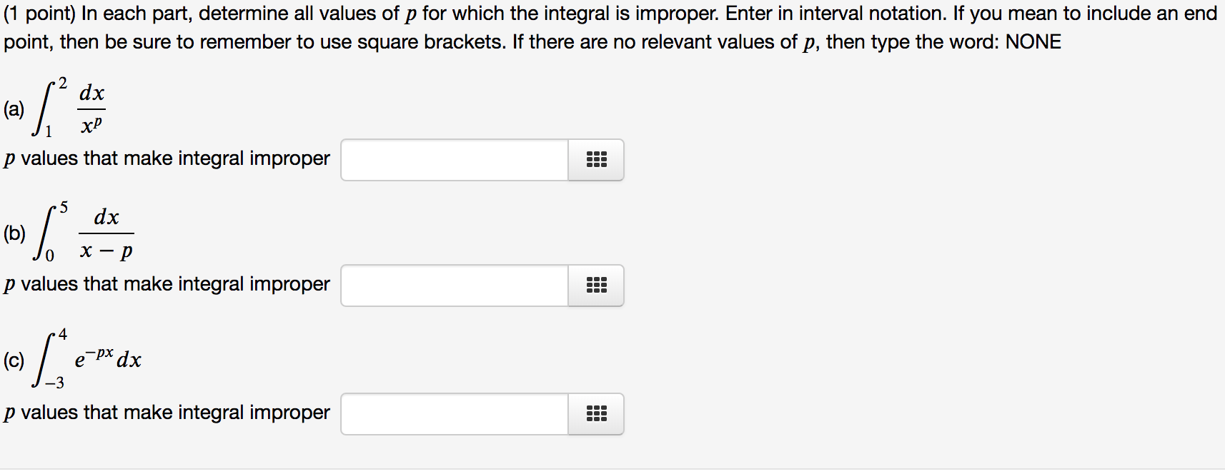 Solved (1 point) In each part, determine all values of p for | Chegg.com