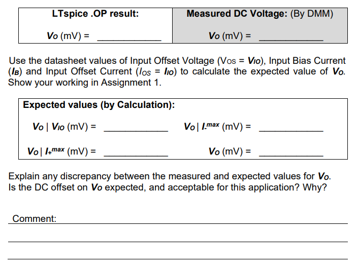 Please show the working to find Vo. input offset | Chegg.com
