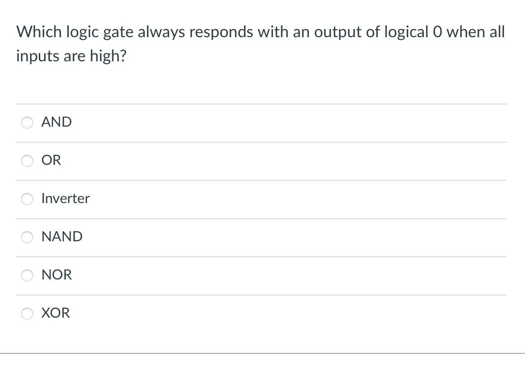Solved Which logic gate always responds with an output of | Chegg.com