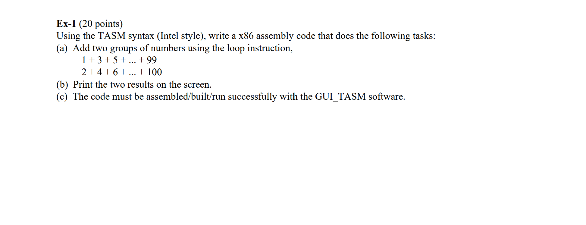 Solved a Ex-1 (20 points) Using the TASM syntax (Intel | Chegg.com