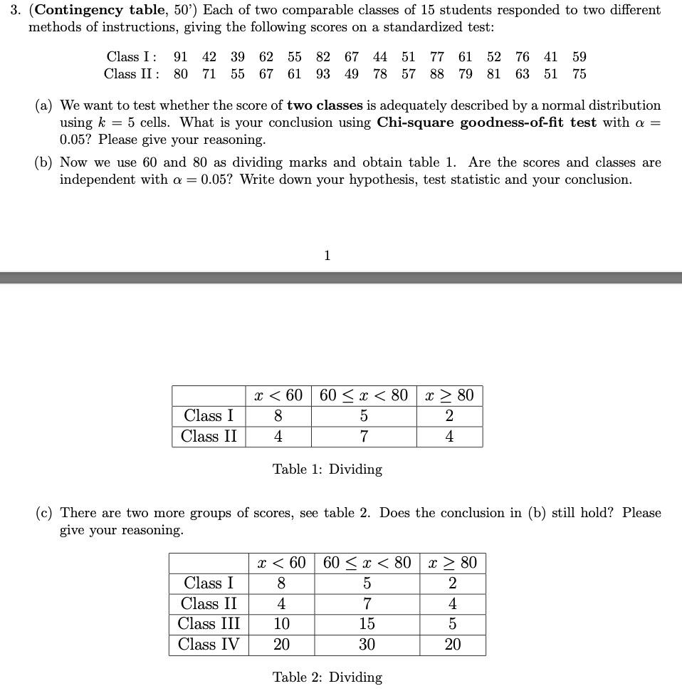Solved 3. (Contingency table, 50') Each of two comparable | Chegg.com