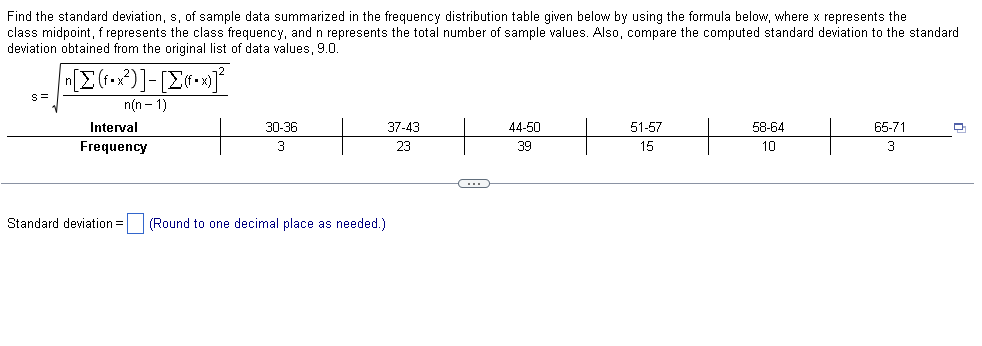 Solved Find the standard deviation, s, of sample data | Chegg.com