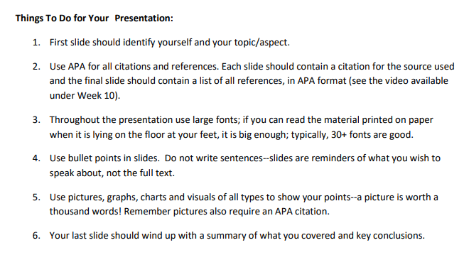 Solved Things To Do for Your Presentation: 1. First slide | Chegg.com