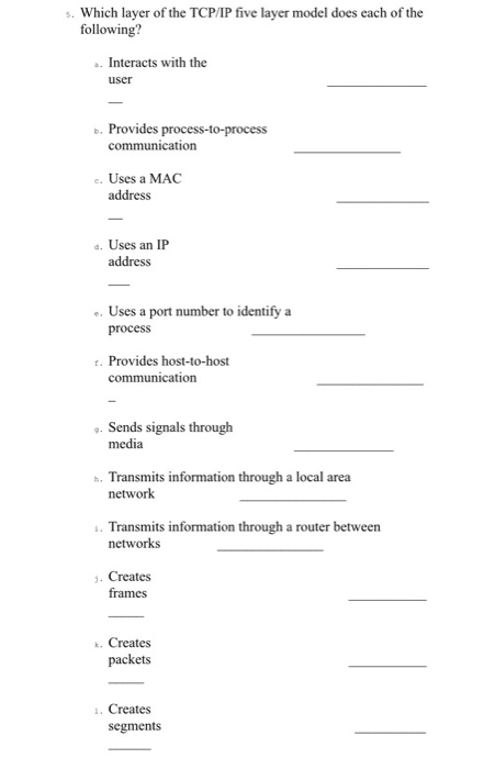 Solved s. Which layer of the TCP/IP five layer model does | Chegg.com