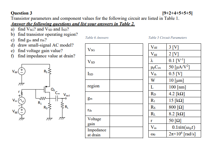 Solved VSD Question 3 19+2+4+5+5+5] Transistor parameters | Chegg.com