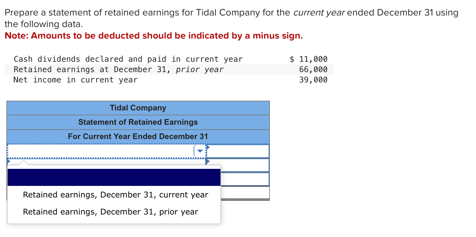 Solved Prepare a statement of retained earnings for Tidal | Chegg.com