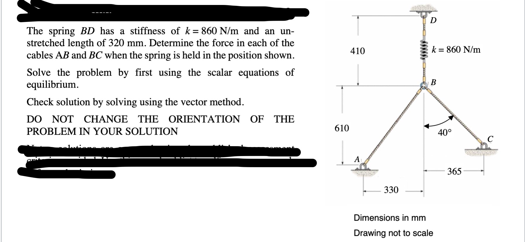 Solved The spring BD has a stiffness of k=860 N/m and an | Chegg.com