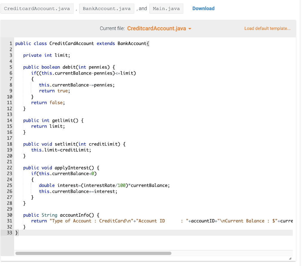 Solved Current file: BankAccount.java - Load de Failed to | Chegg.com