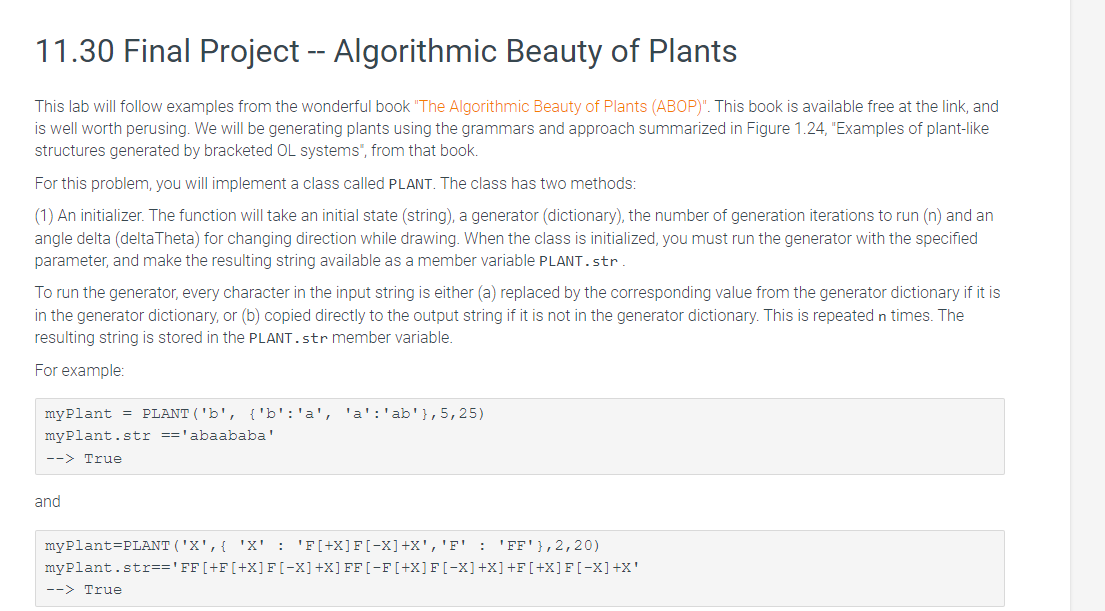 11.30 Final Project -- Algorithmic Beauty of Plants | Chegg.com