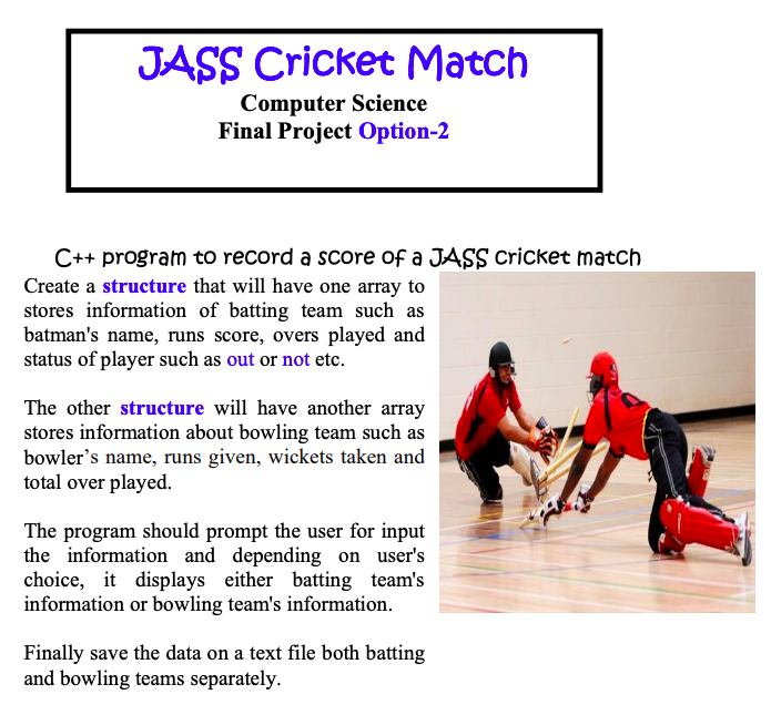 Solved JASS Cricket Match Computer Science Final Project | Chegg.com