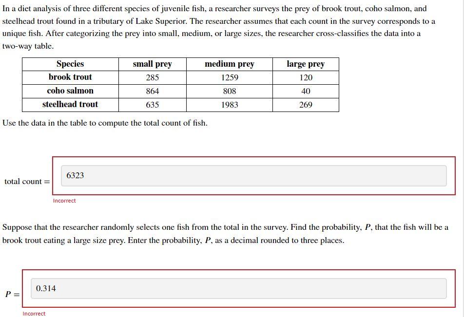 Solved In a diet analysis of three different species of | Chegg.com