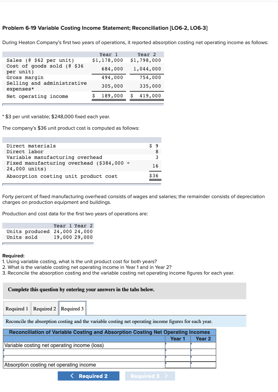 Solved Problem 6-19 Variable Costing Income Statement; | Chegg.com