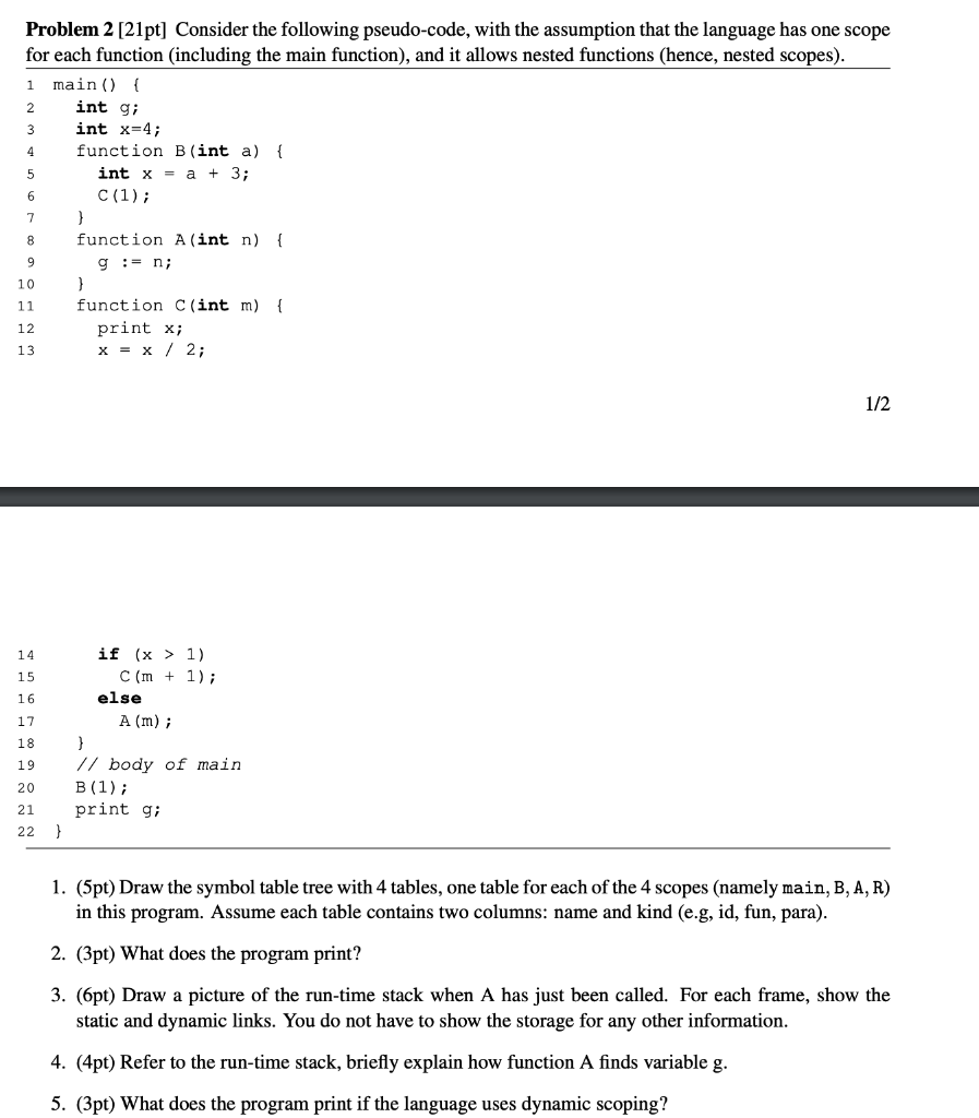 1 2 3 4 Problem 2 [21pt] Consider the following | Chegg.com