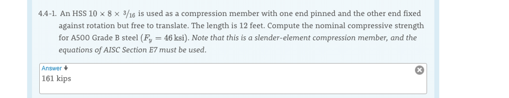 Solved 4.4-1. An HSS 10 x 8 x 3/16 is used as a compression | Chegg.com