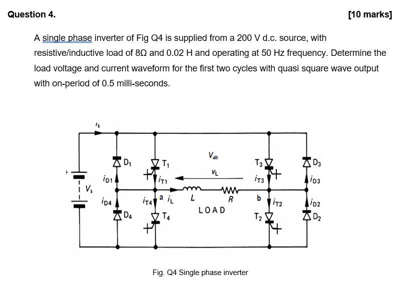 Solved A single phase inverter of Fig Q4 is supplied from a | Chegg.com
