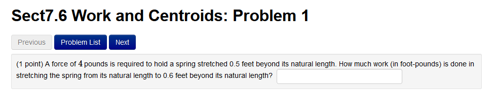 Solved Sect7.6 Work and Centroids: Problem 1 Previous | Chegg.com