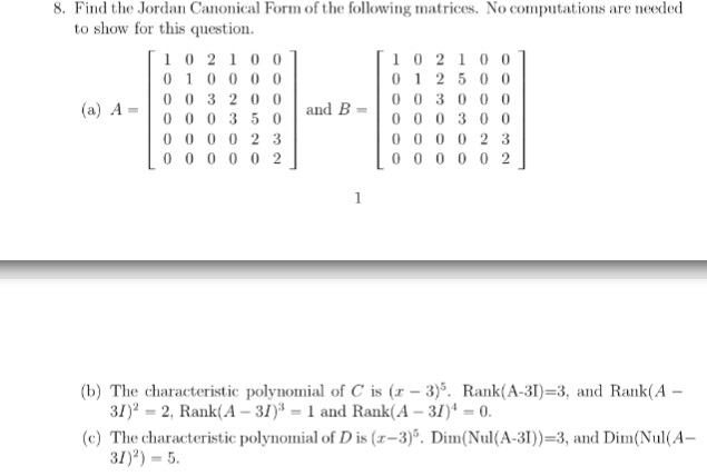 Solved Find the Jordan Canonical Form of the following | Chegg.com