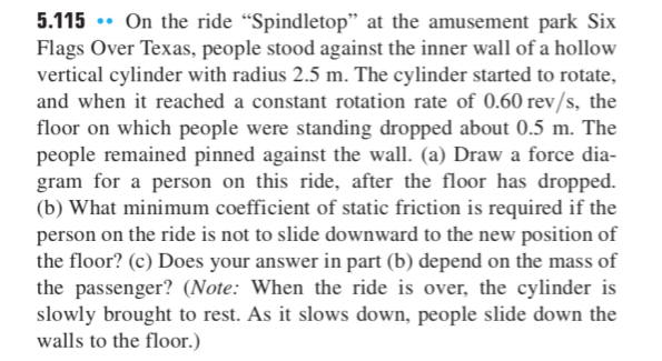 Solved 5.115 - On the ride “Spindletop” at the amusement | Chegg.com