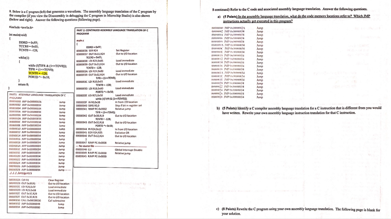 8 continued) Refer to the C code and associated | Chegg.com