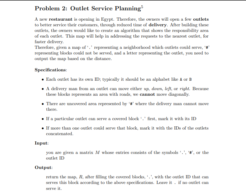 Solved Problem 2: Outlet Service Planning A new restaurant | Chegg.com
