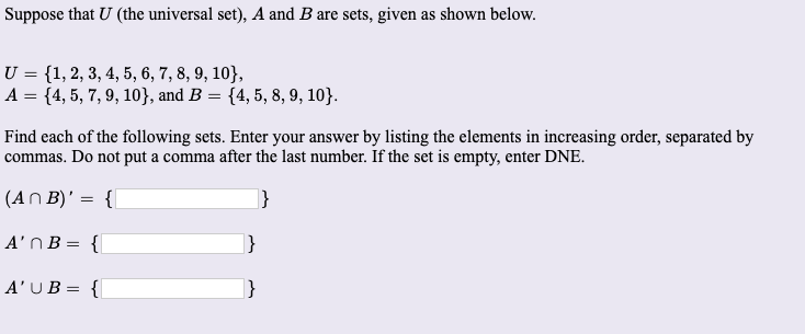 Solved Suppose that U (the universal set), A and B are sets, | Chegg.com