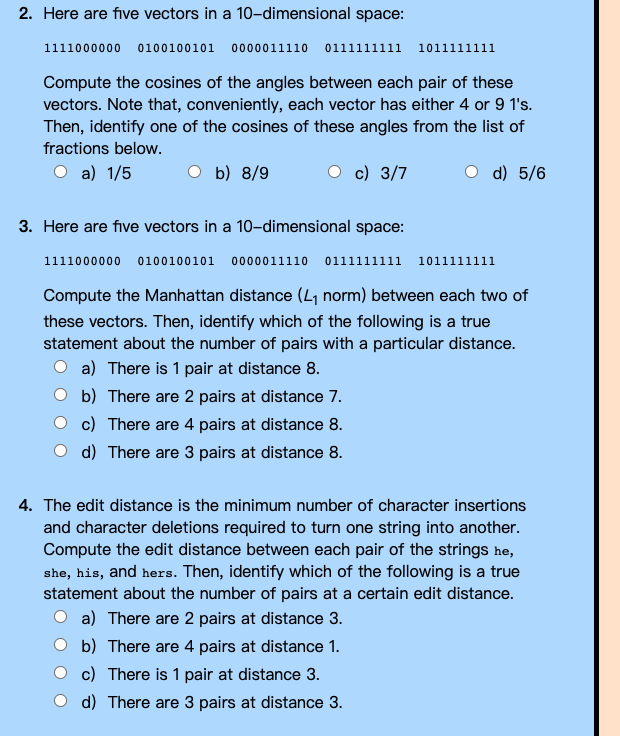 Solved 2. Here are five vectors in a 10-dimensional space: | Chegg.com