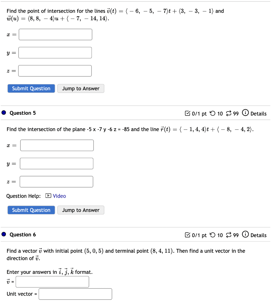 Solved Find the point of intersection for the lines | Chegg.com