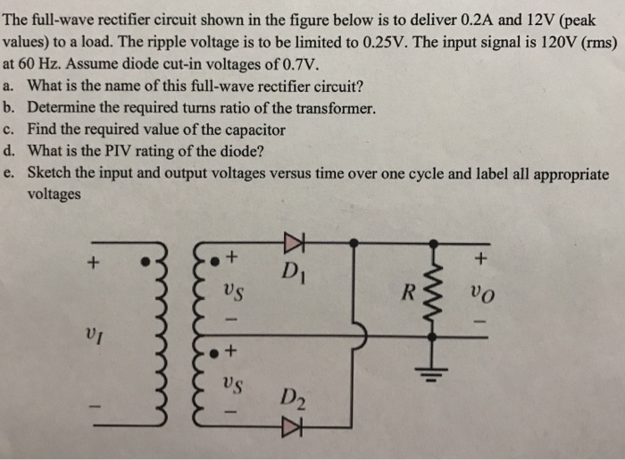 Solved The full-wave rectifier circuit shown in the figure | Chegg.com