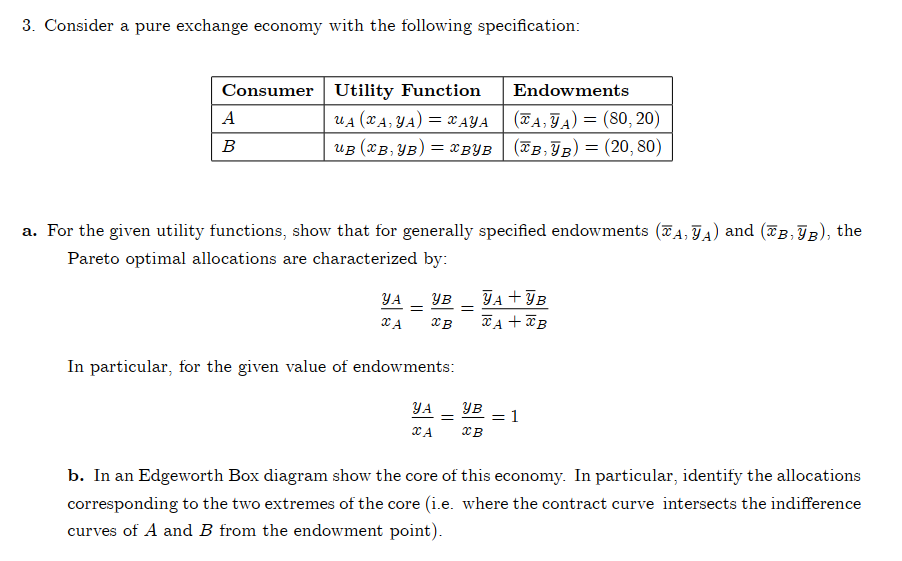 Solved Consider a pure exchange economy with the following | Chegg.com