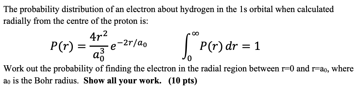 Solved The probability distribution of an electron about | Chegg.com