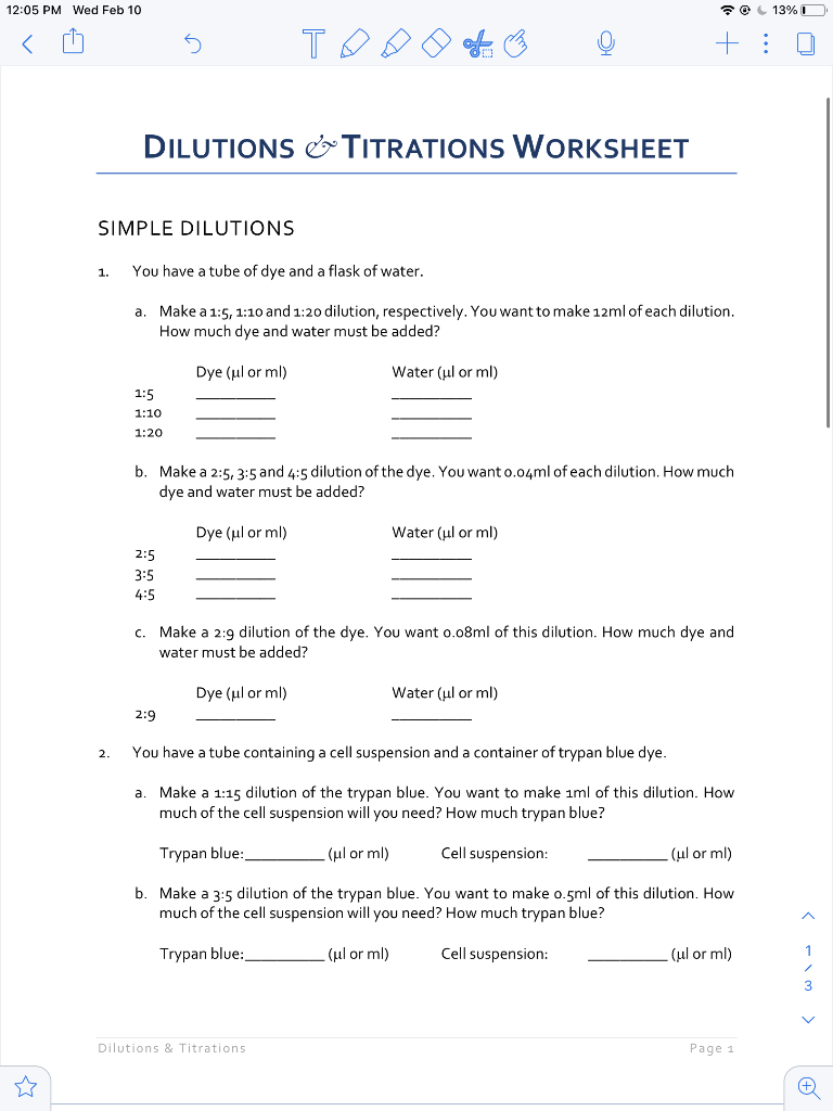 Solved 12:05 PM Wed Feb 10 13% 5 TODO + : DILUTIONS CĂ | Chegg.com