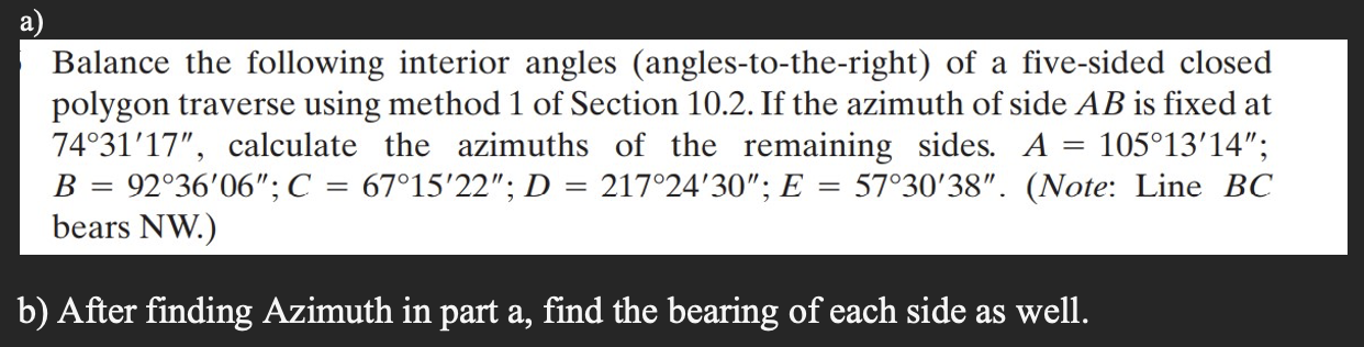 Balance the following interior angles | Chegg.com