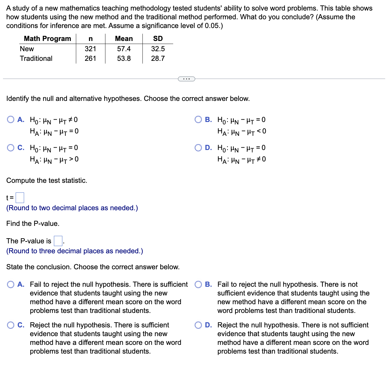 Solved A study of a new mathematics teaching methodology | Chegg.com