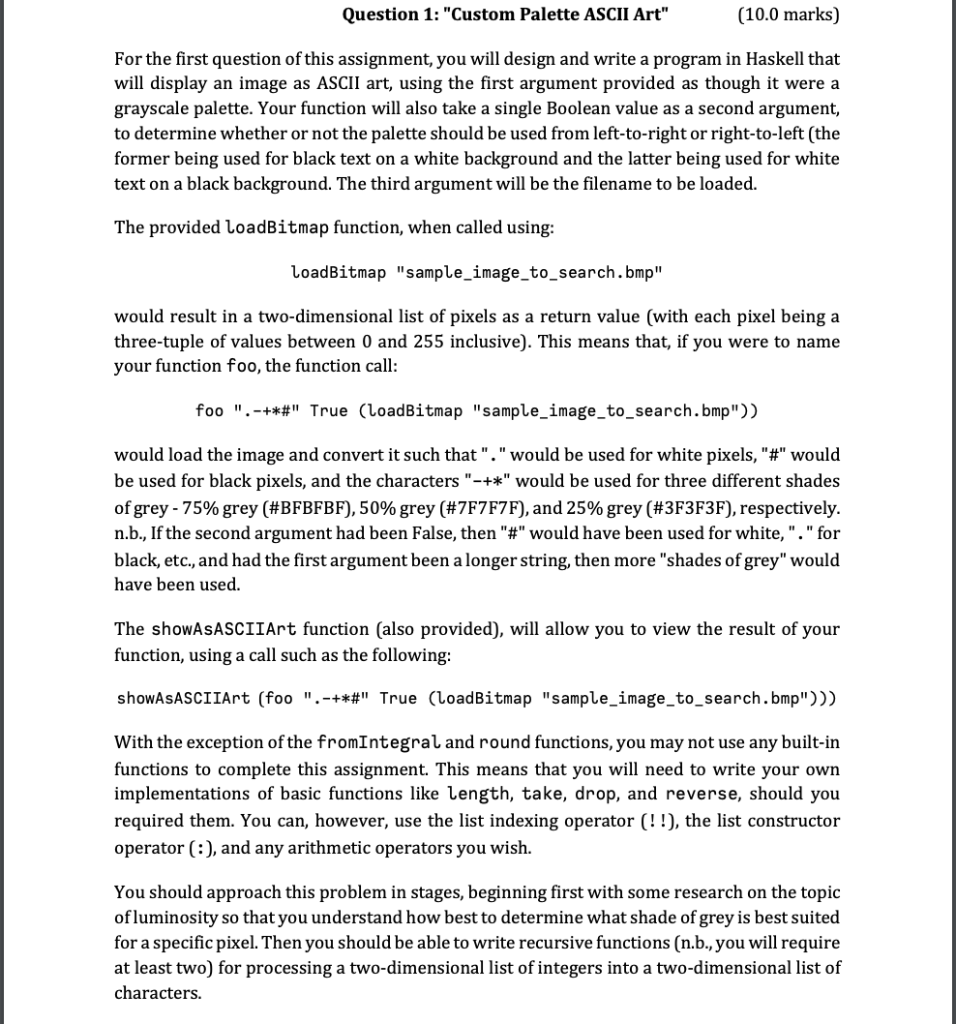 Question 1: "Custom Palette ASCII Art" For the | Chegg.com