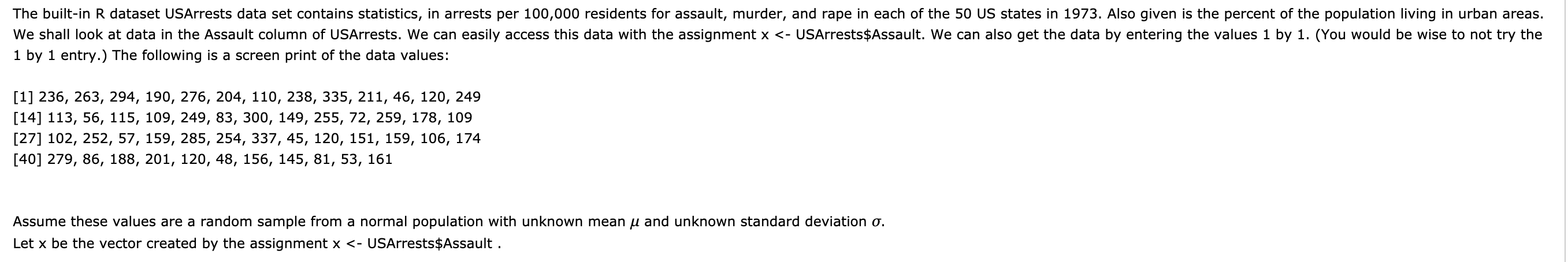 The Built In R Dataset Usarrests Data Set Contains
