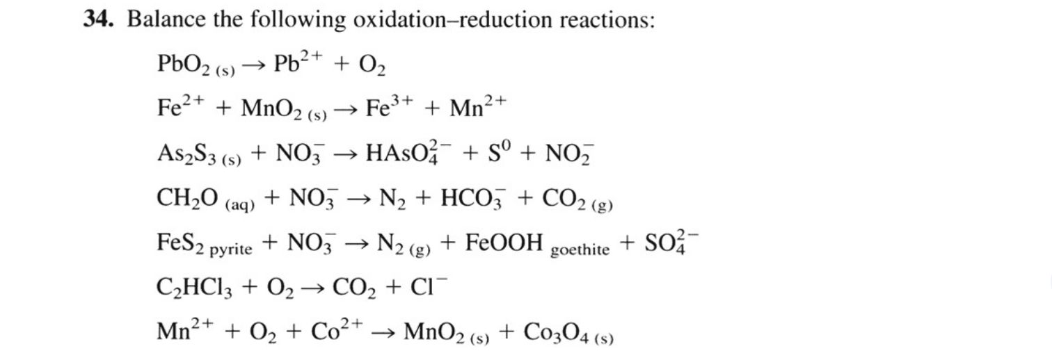 Solved (s) 34. Balance the following oxidation-reduction | Chegg.com