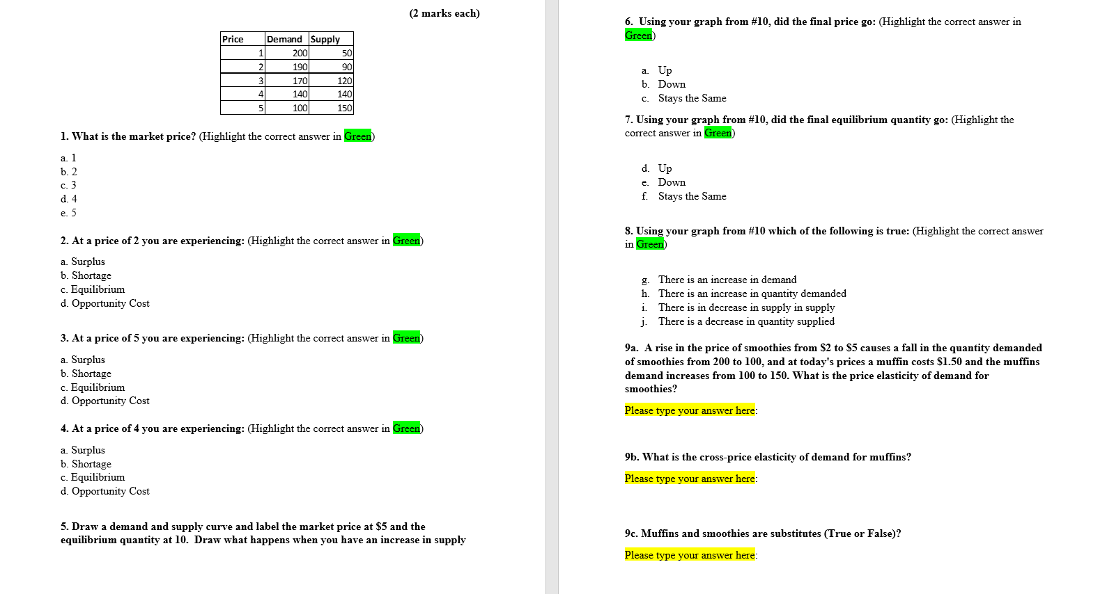 Solved (2 marks each) 6. Using your graph from #10, did the | Chegg.com