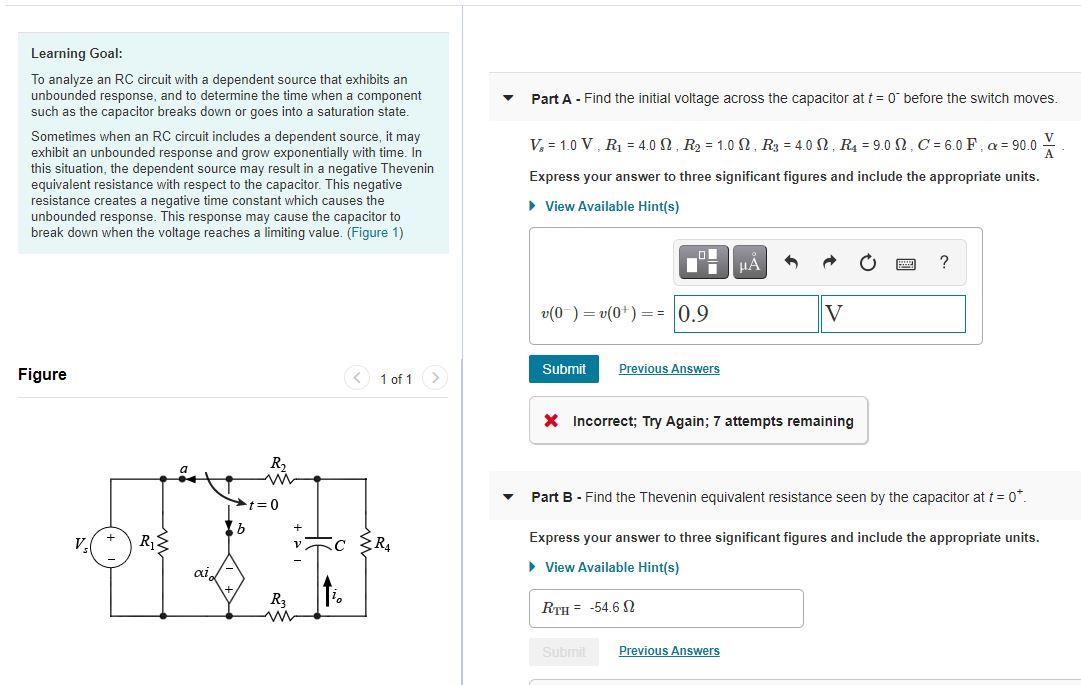 Solved Part A - Find the initial voltage across the | Chegg.com